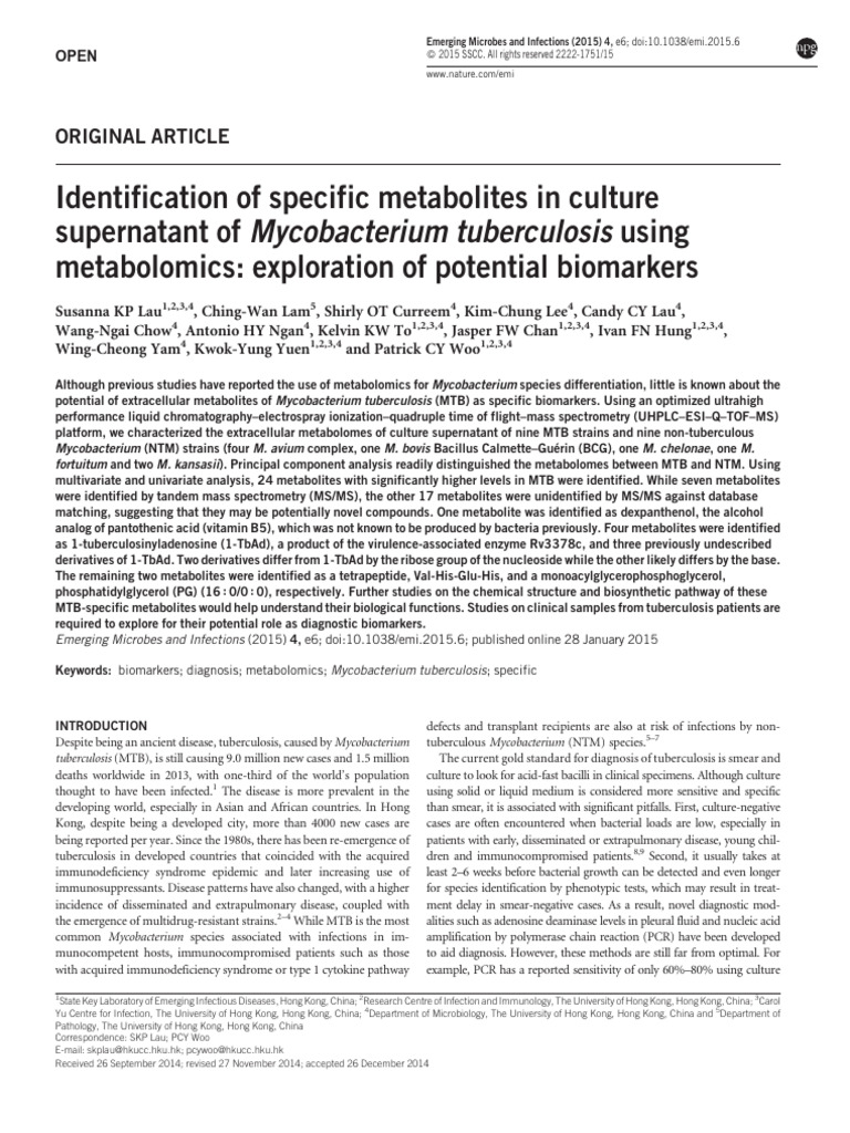 Lau Et Al (2015) Identification of Specific Metabolites in Culture ...