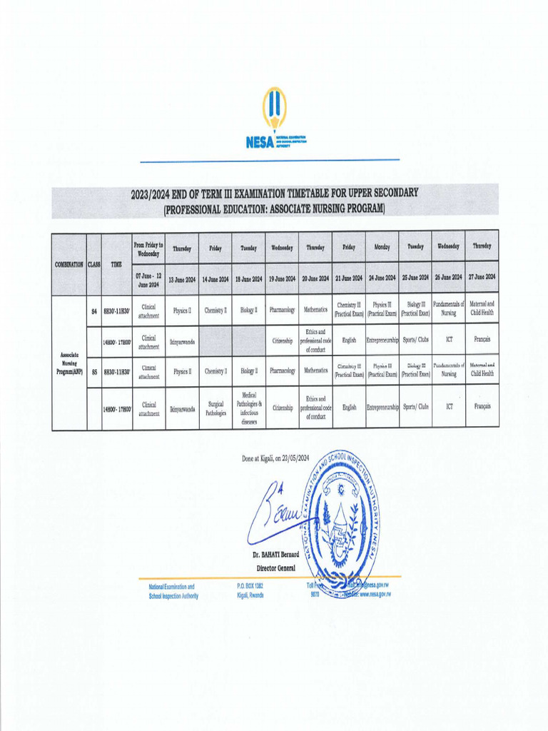ANP End of Term III Examination Timetable 2023-2024 Signed | PDF