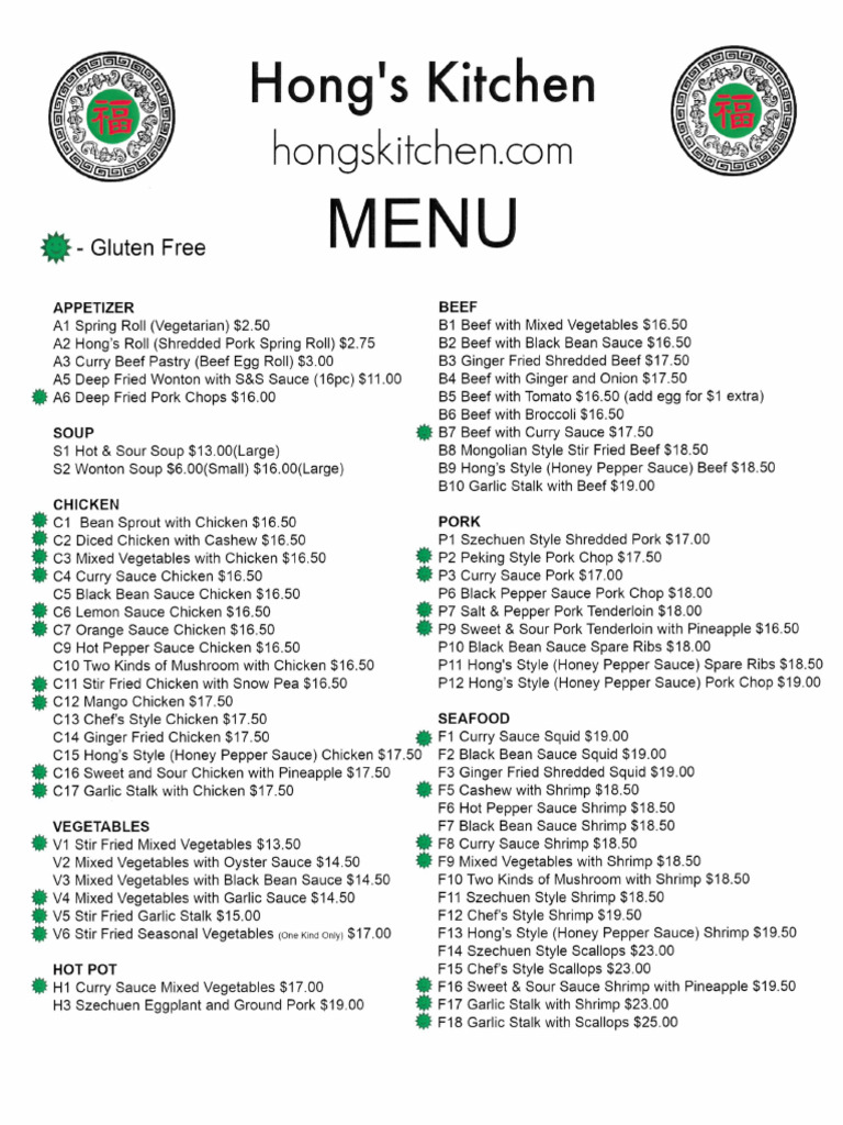 HongsKitchen Takeout Menu 2024 | PDF