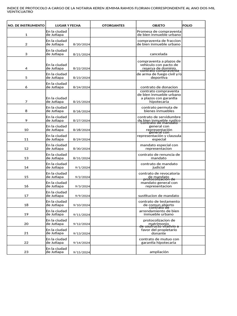 Cuadro de Indice para Protocolo 2024 | PDF