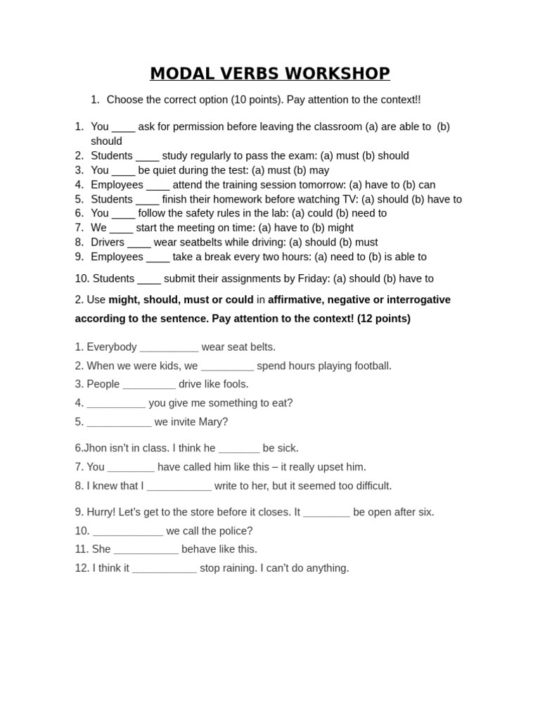 Modal Verbs Workshop | PDF