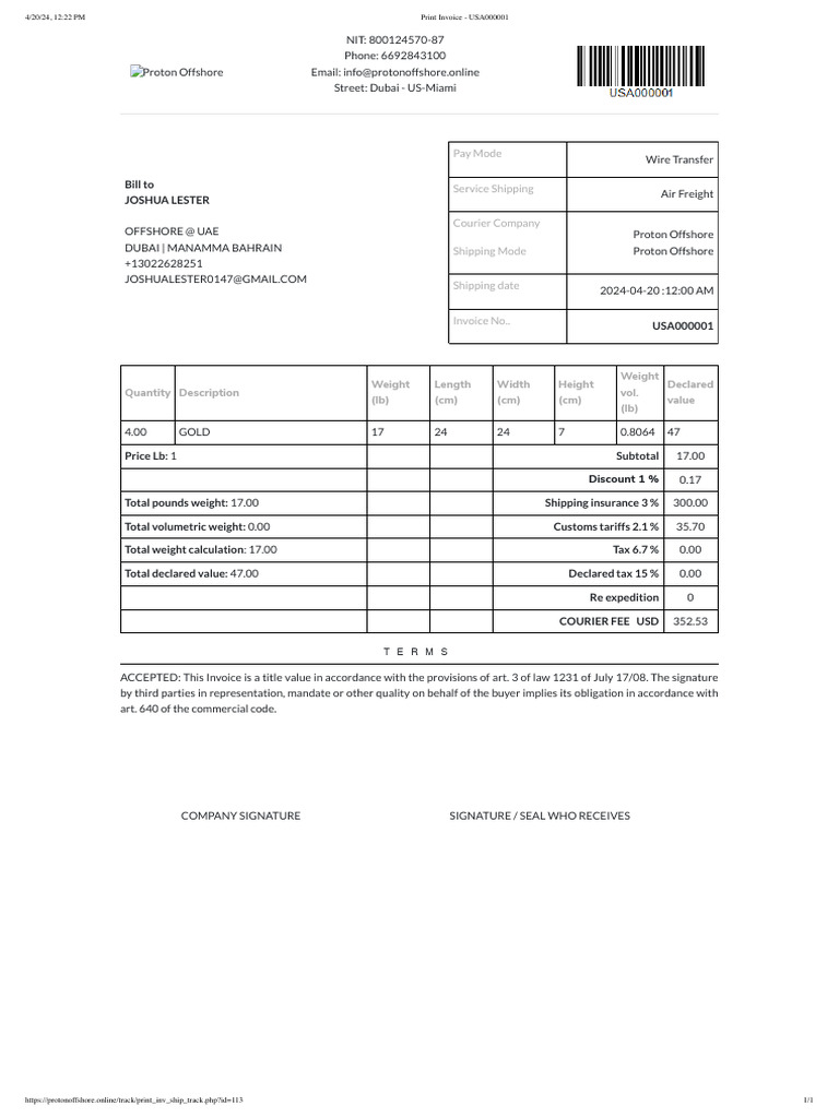 Invoice USA000001 for Air Freight Shipment | PDF | Invoice | Economies