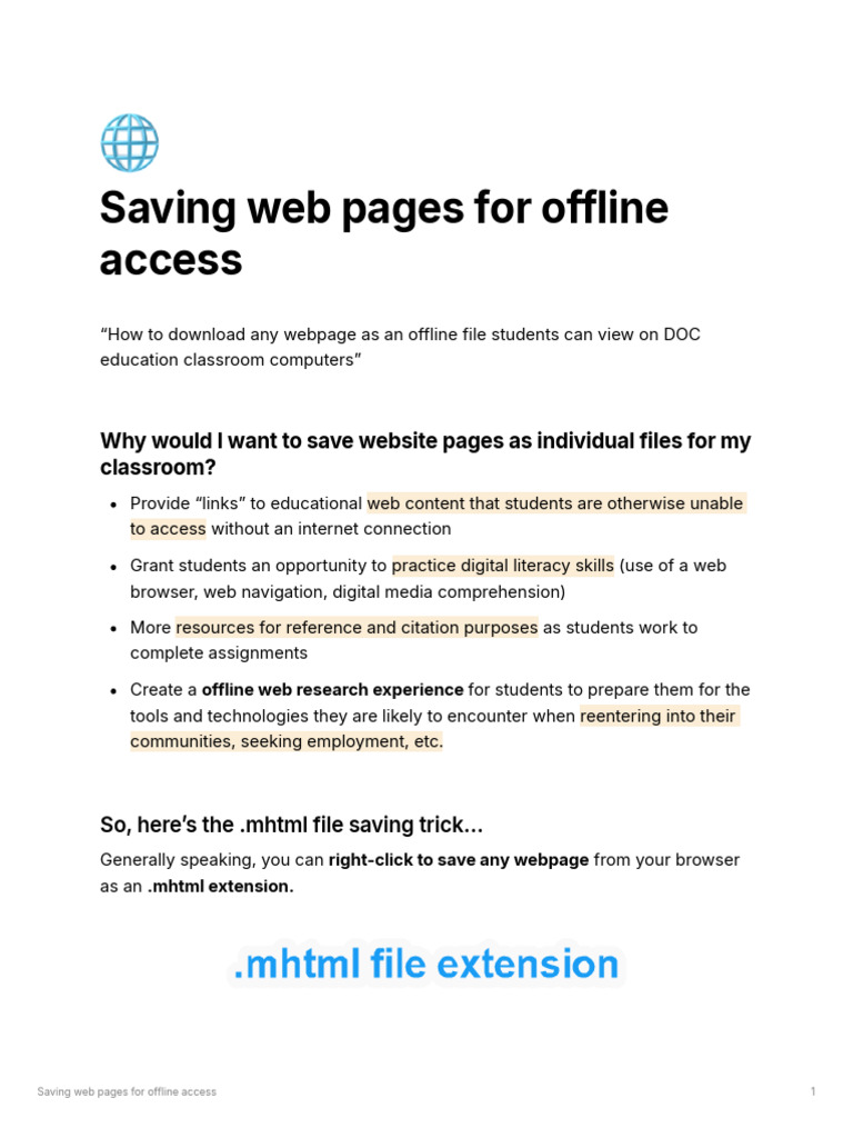 Saving Web Pages For Offline Access | PDF