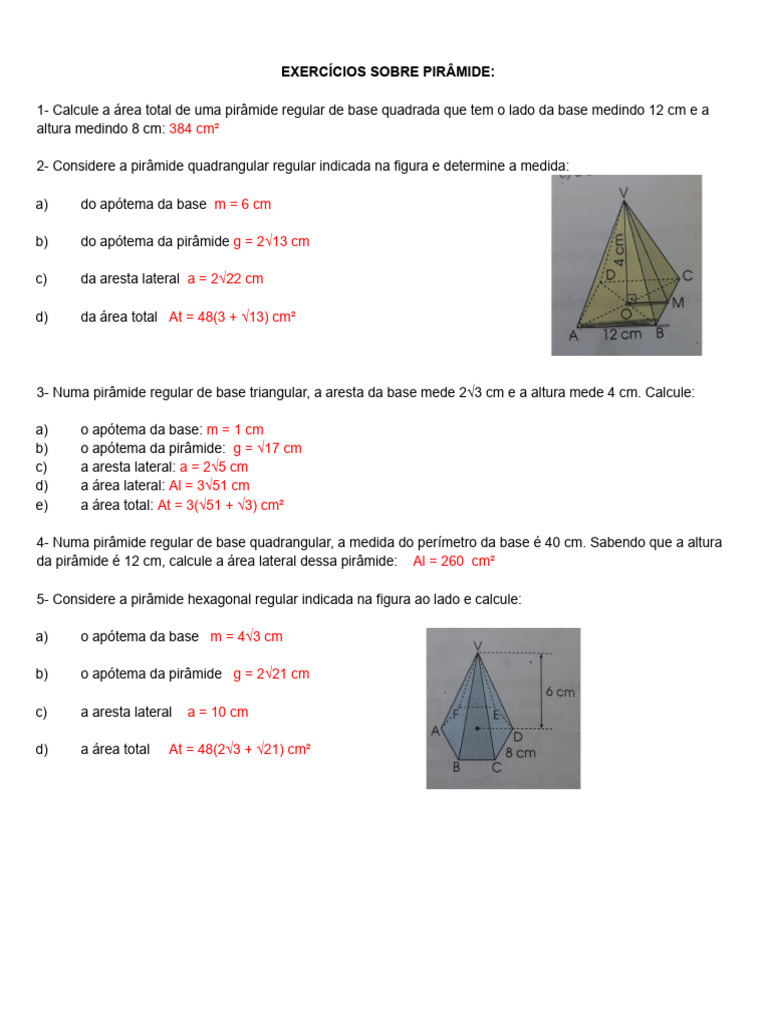 Exercícios Sobre Pirâmide | PDF