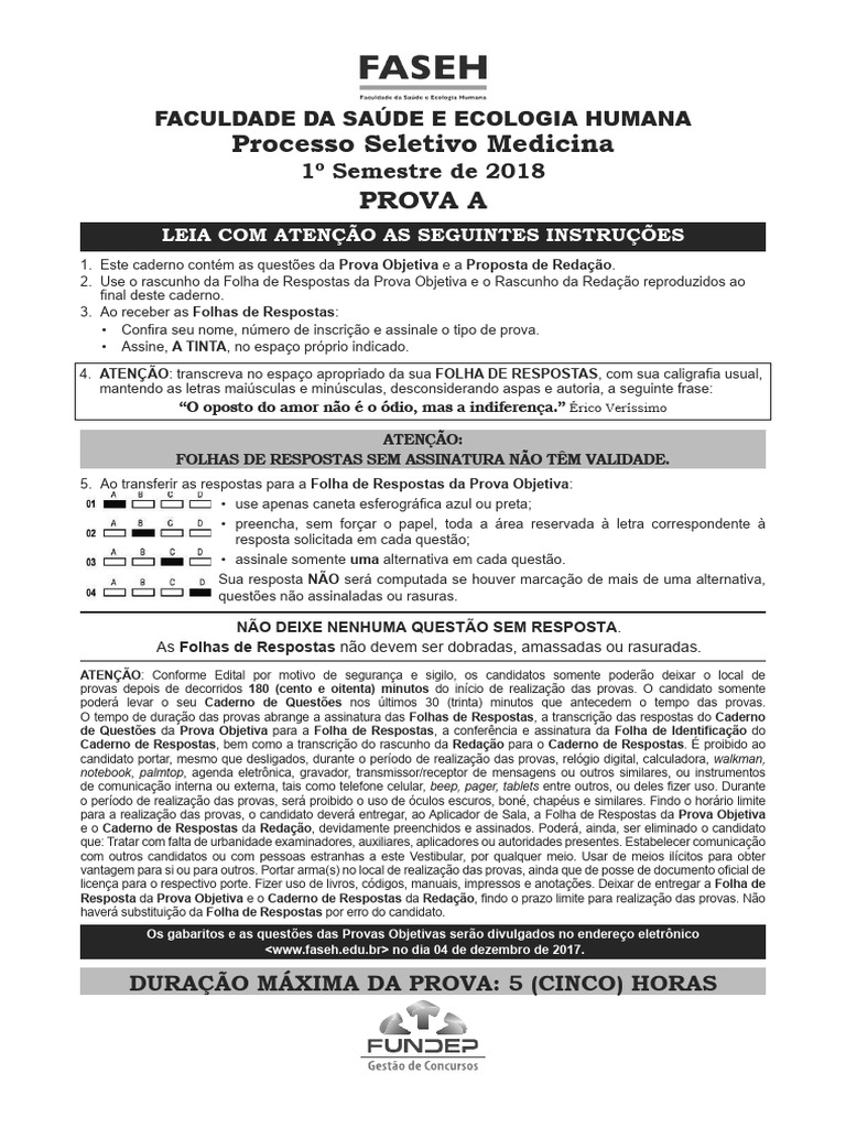 Faseh - Prova 2018 - 1 | PDF