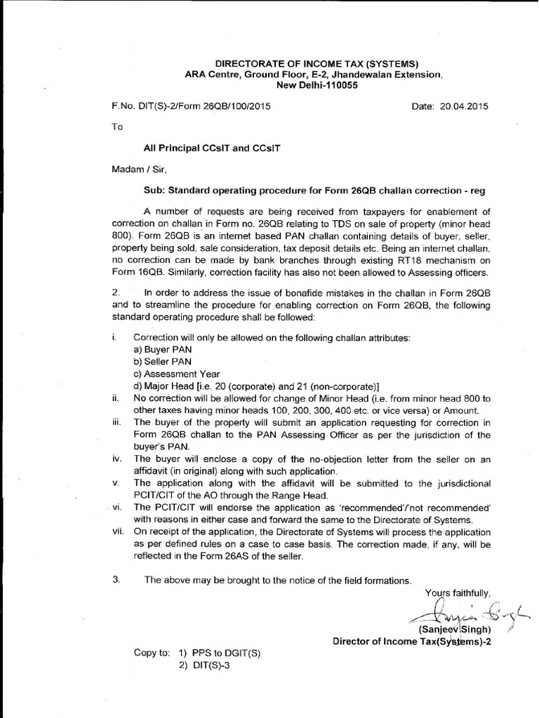 OLTAS-26QB Challan Correction Instruction | PDF