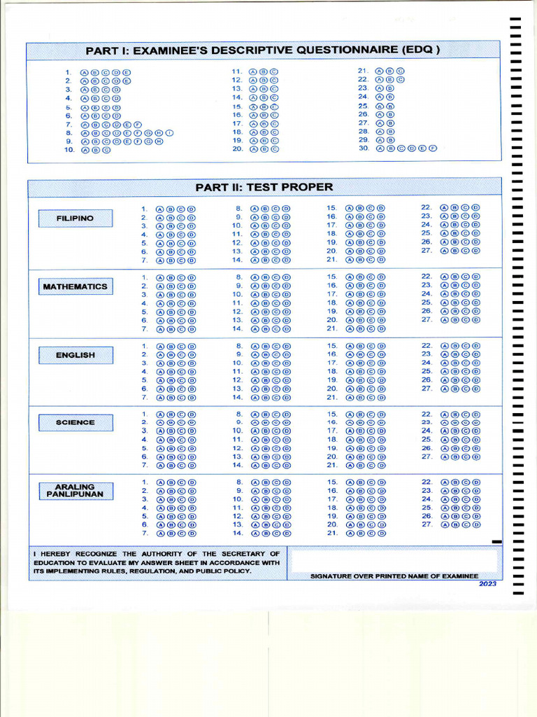 NAT Grade 6 Answer Sheet | PDF
