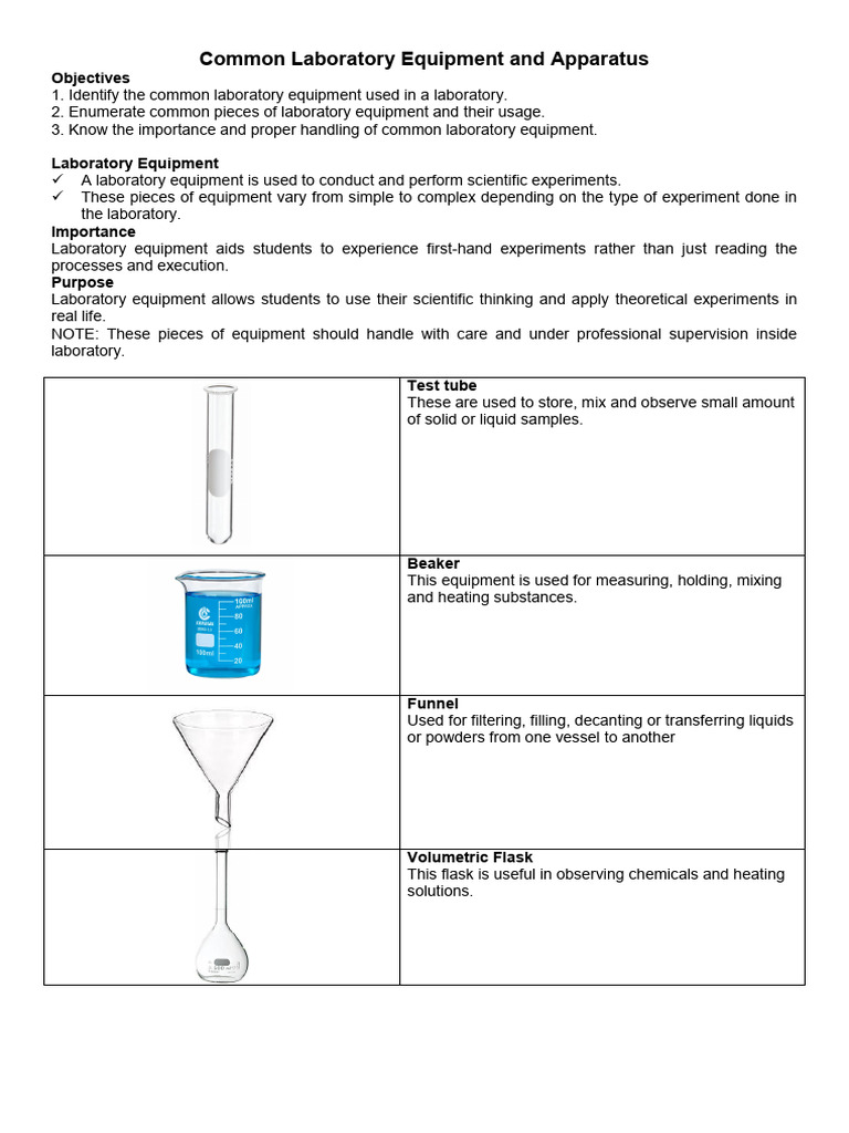 Common Laboratory Equipment and Apparatus | PDF