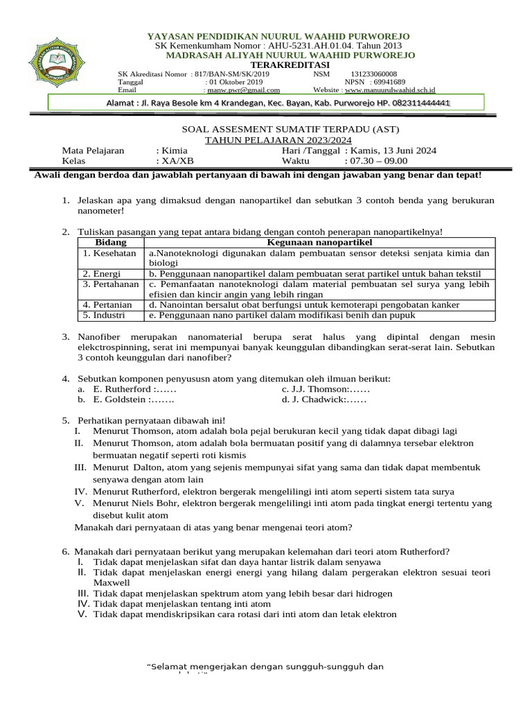 Saol PAT Kelas X 2024 F4 | PDF