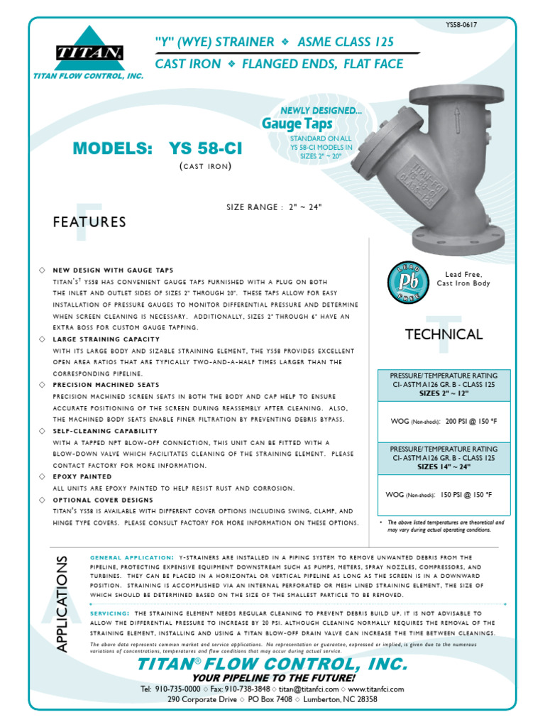 TITAN Y Strainer Model YS58-CI | PDF