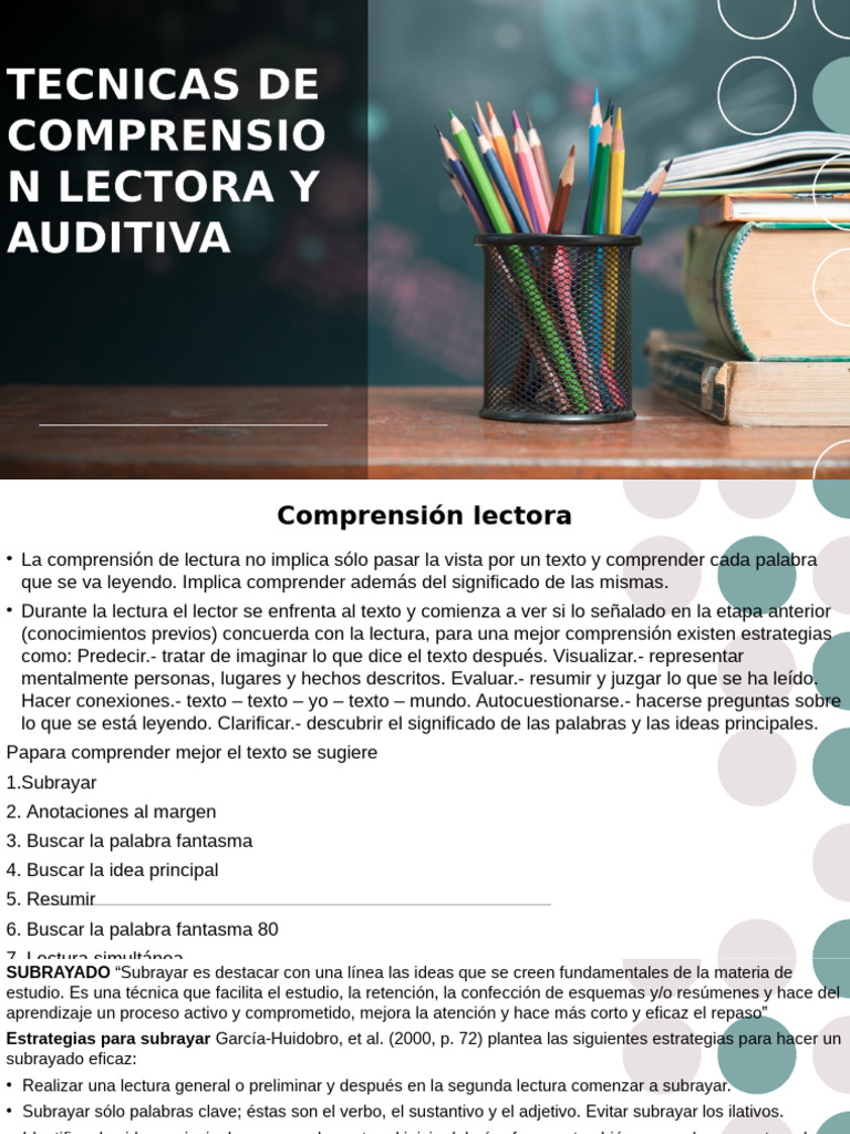 Tecnicas de Comprension Lectora y Auditiva | PDF