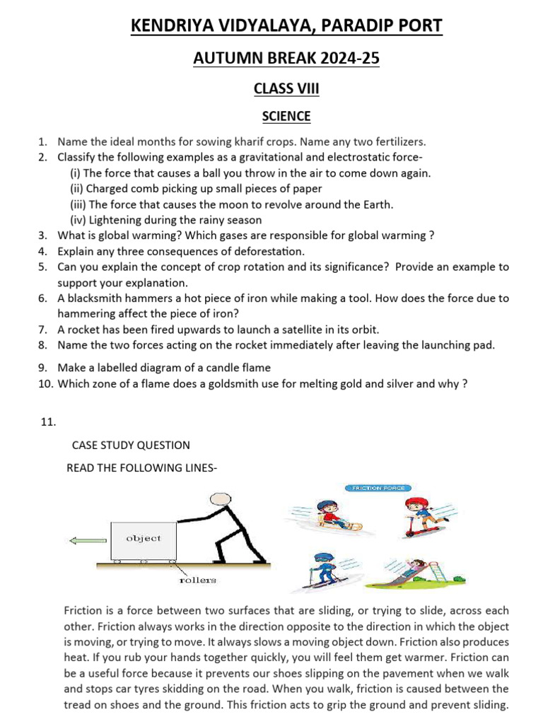 Class VIII Autumn Break Homework | PDF | Force | Travel
