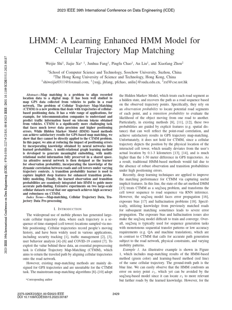 Lhmm A Learning Enhanced Hmm Model For Cellular Trajectory Map Matching Pdf