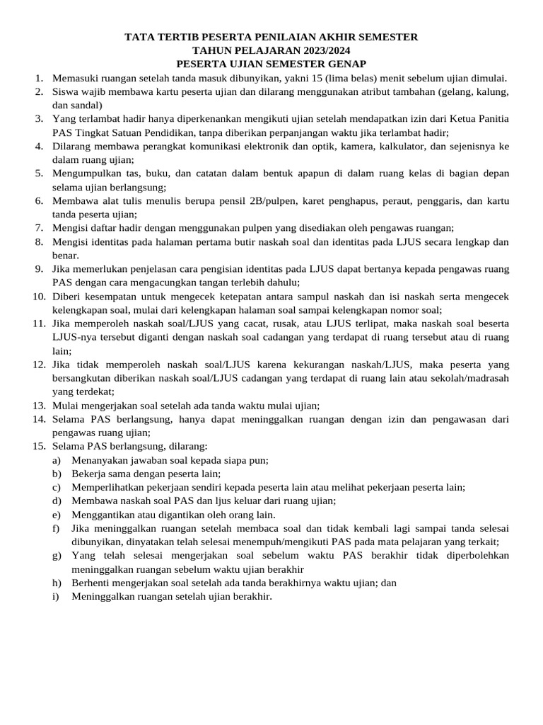 Tata Tertib Peserta Pat | PDF