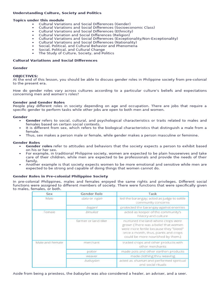 1 Gender and Gender Roles | PDF | Gender | Social Science