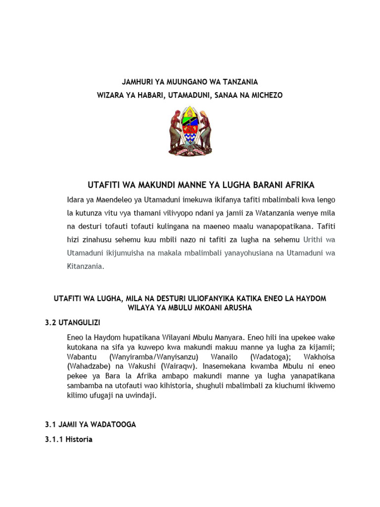 Utafiti Wa Makundi Manne Ya Lugha Barani Afrika | PDF