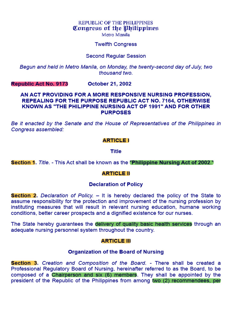 Ra 9173 | PDF | Nursing | Salary