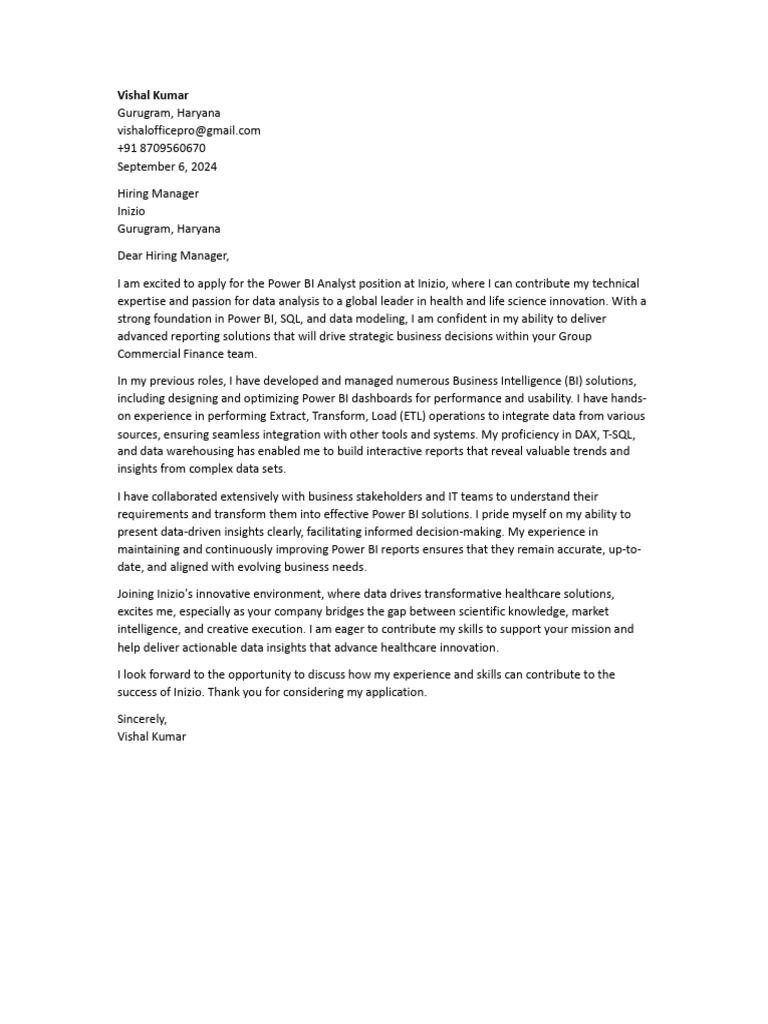 Cover Letter Inizio | PDF