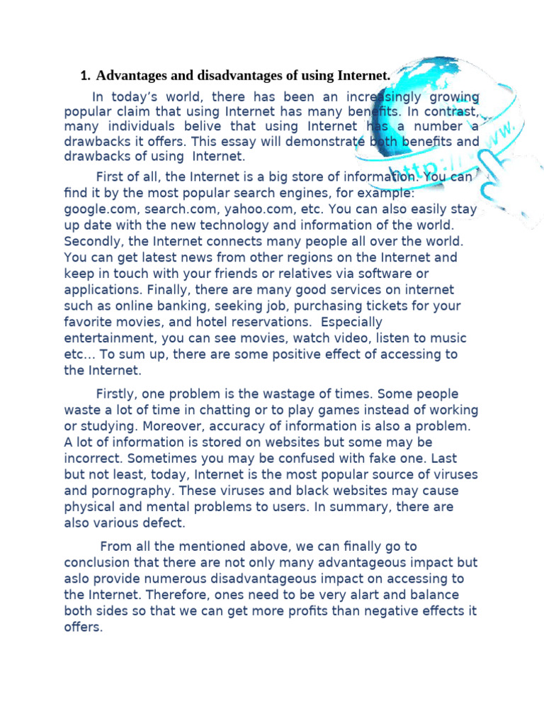 Advantages and Disadvantages of Using Internet | PDF | Social Science ...