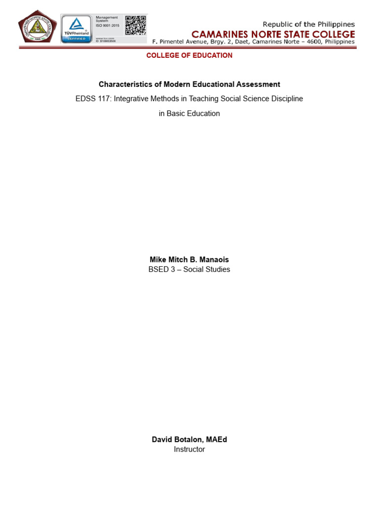 Characteristics Of Modern Educational Assessment Pdf
