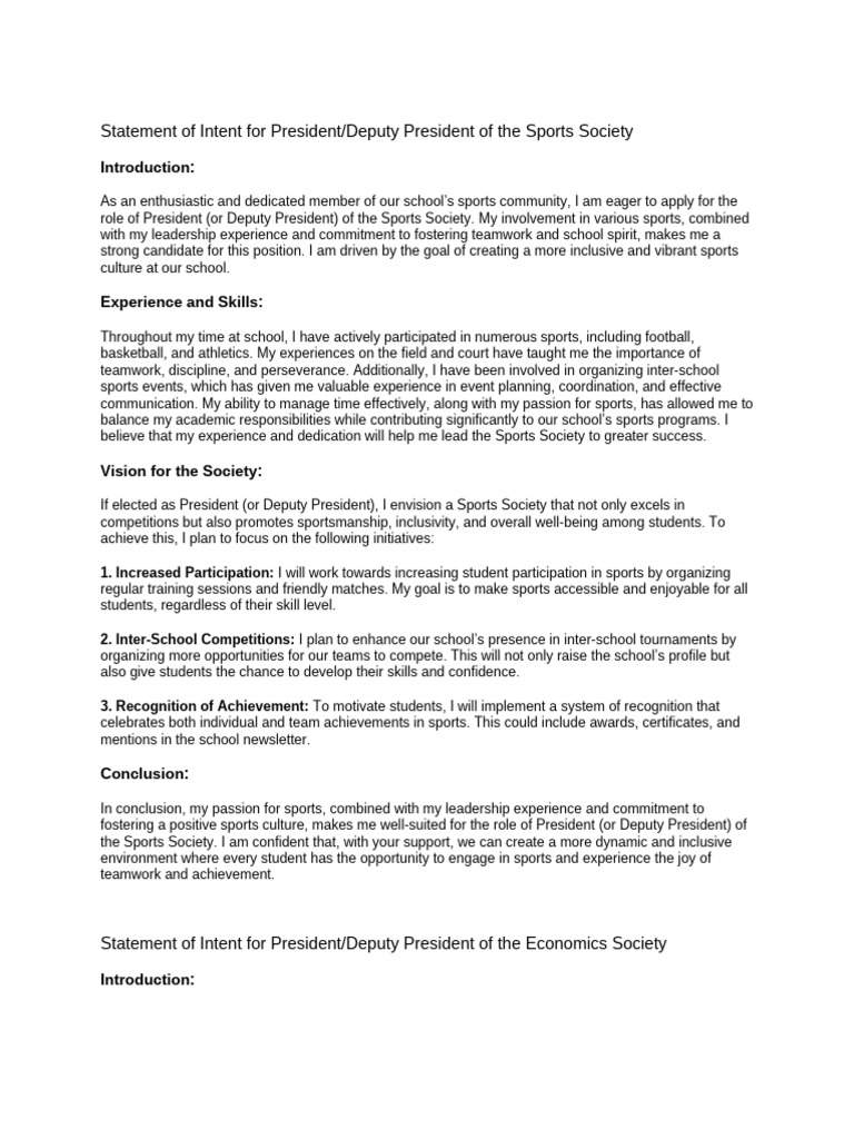Statement of Intents | PDF