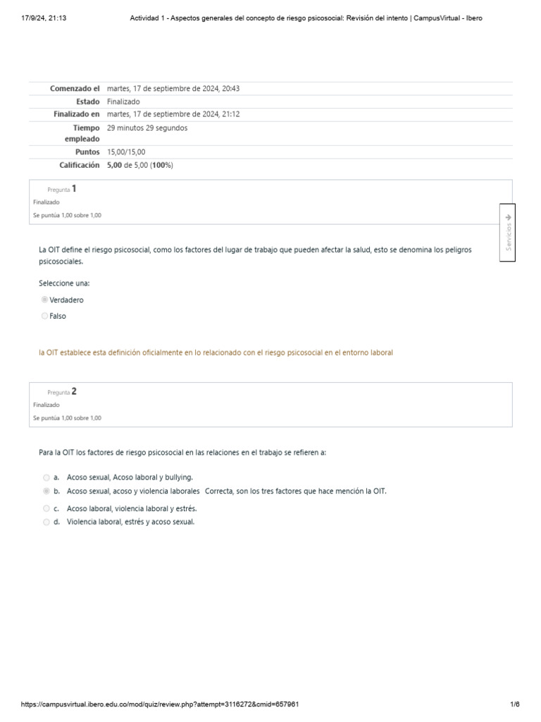 Actividad 1 - Aspectos Generales Del Concepto de Riesgo Psicosocial - Revisión Del Intento ...
