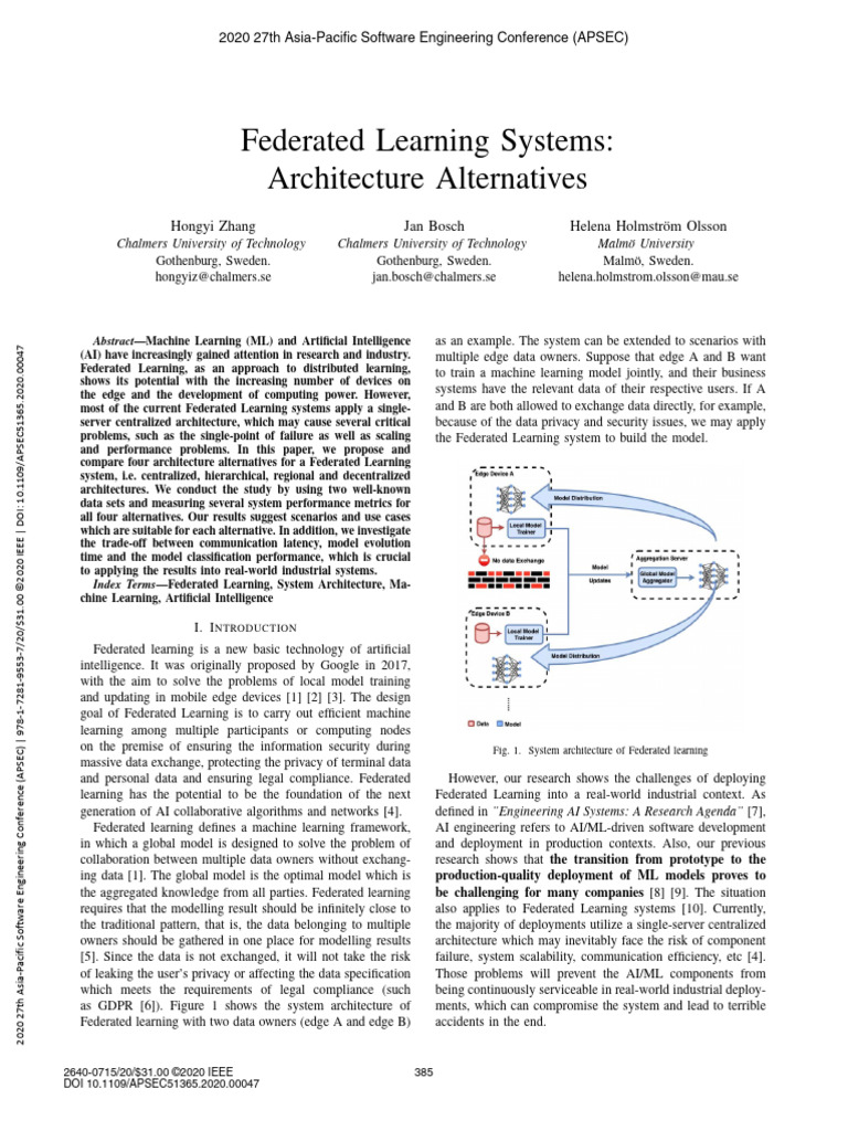 Federated - Learning - Systems - Architecture - Alternatives Images | PDF