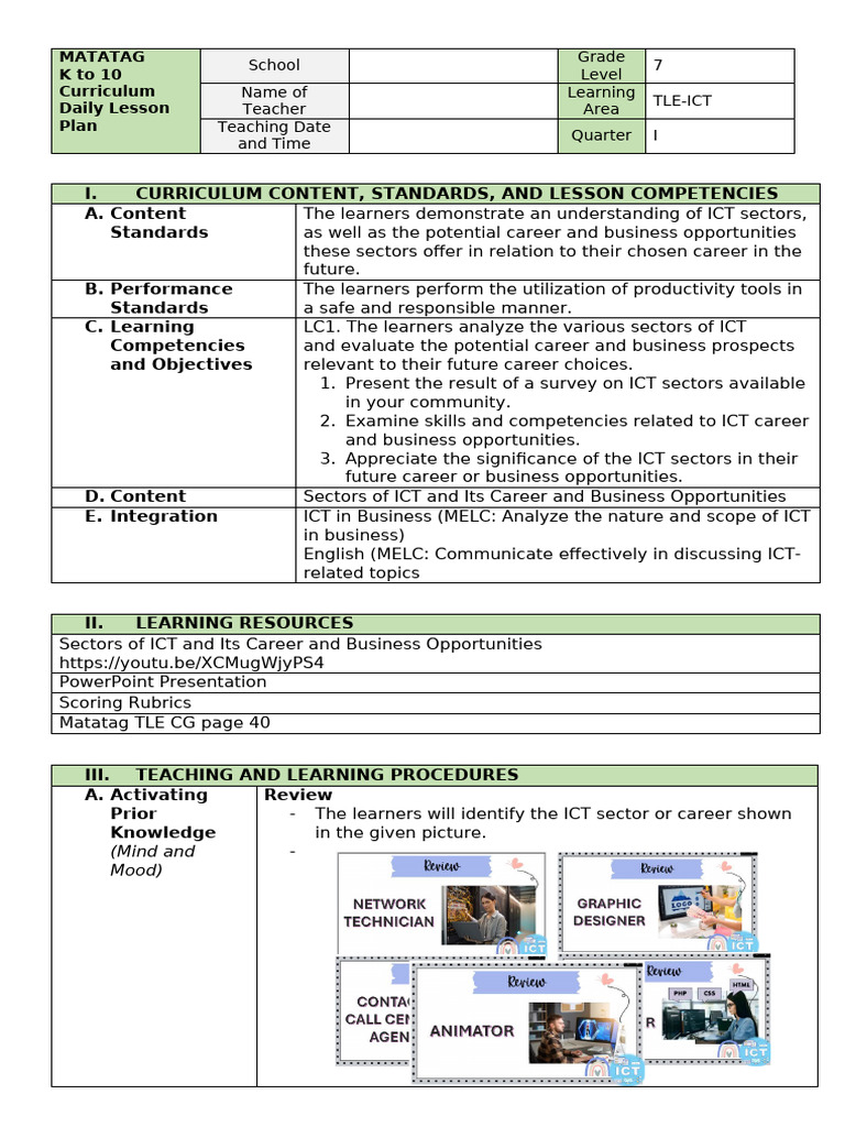 Tle-Ict-W1-Day 2-Lesson Plan | PDF