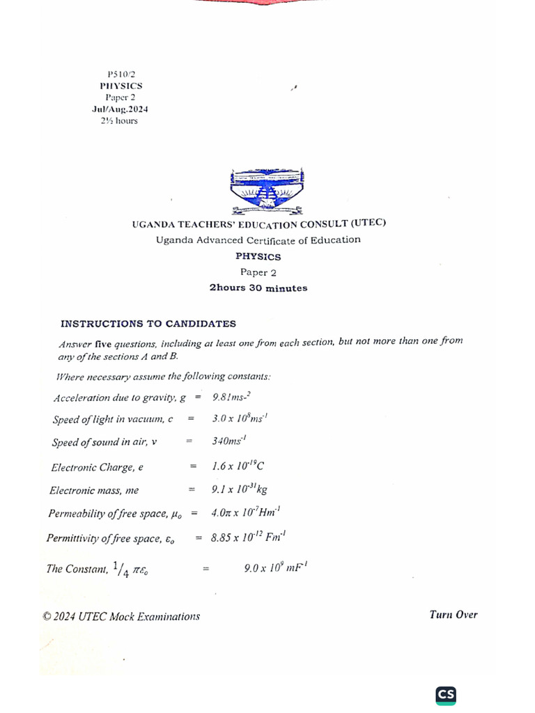 Utec A Level Physics 2 2024 | PDF