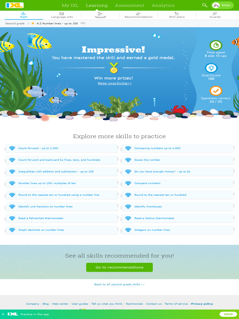 IXL Number Lines - Up To 100 2nd Grade Math | PDF