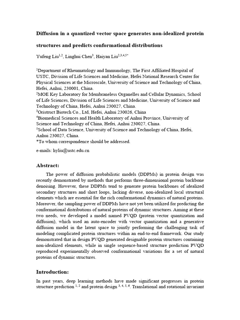Diffusion in A Quantized Vector Space Generates Non-Idealized Protein ... Diffusion in A Quantized Vector Space Generates Non-Idealized Protein ...