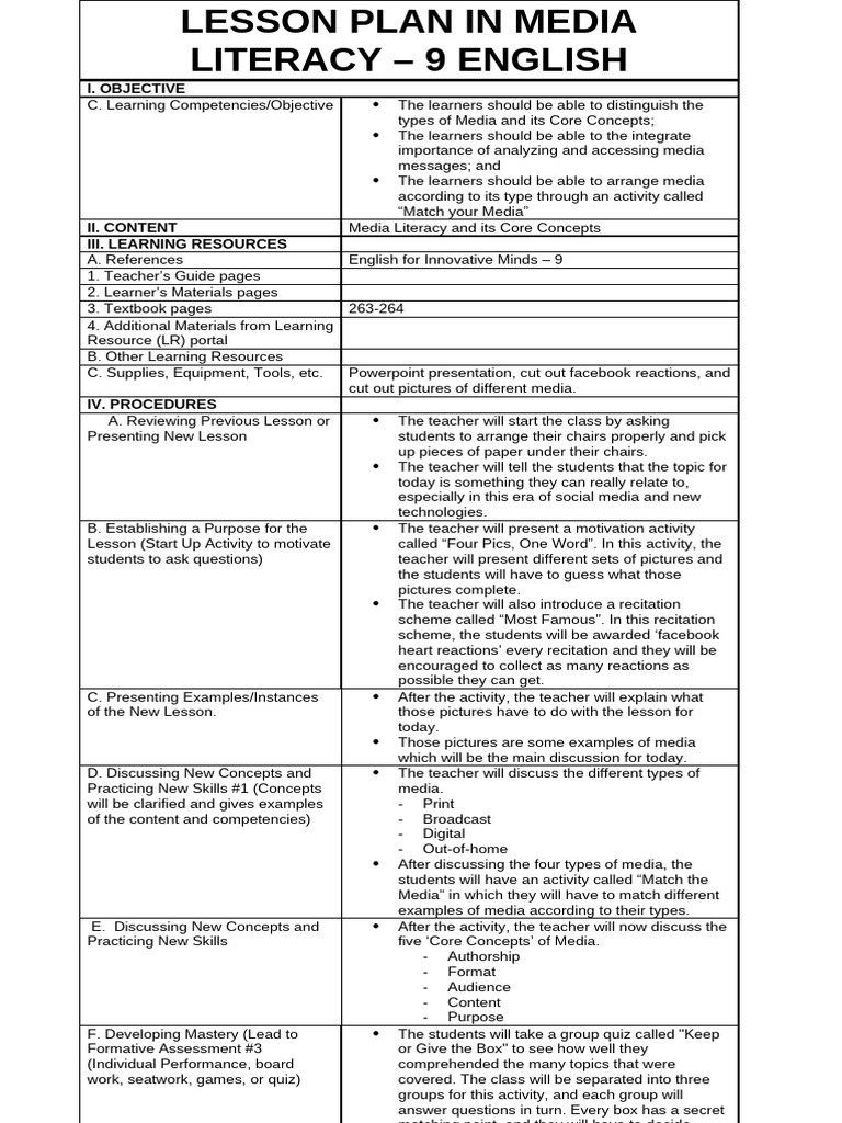 LP in Media Literacy | PDF
