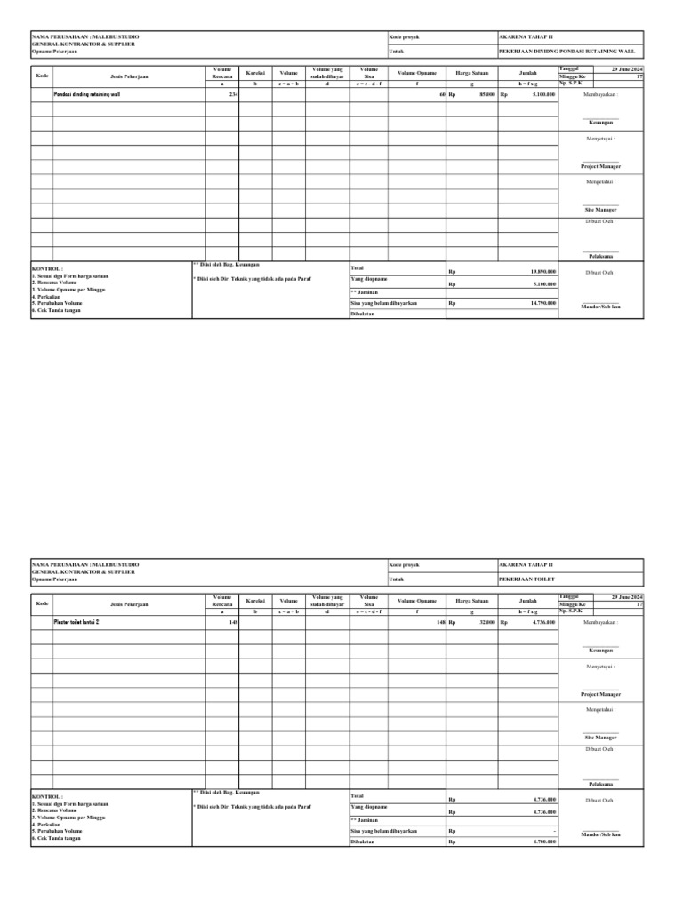 Format Opname Mingguan Ke17 | PDF