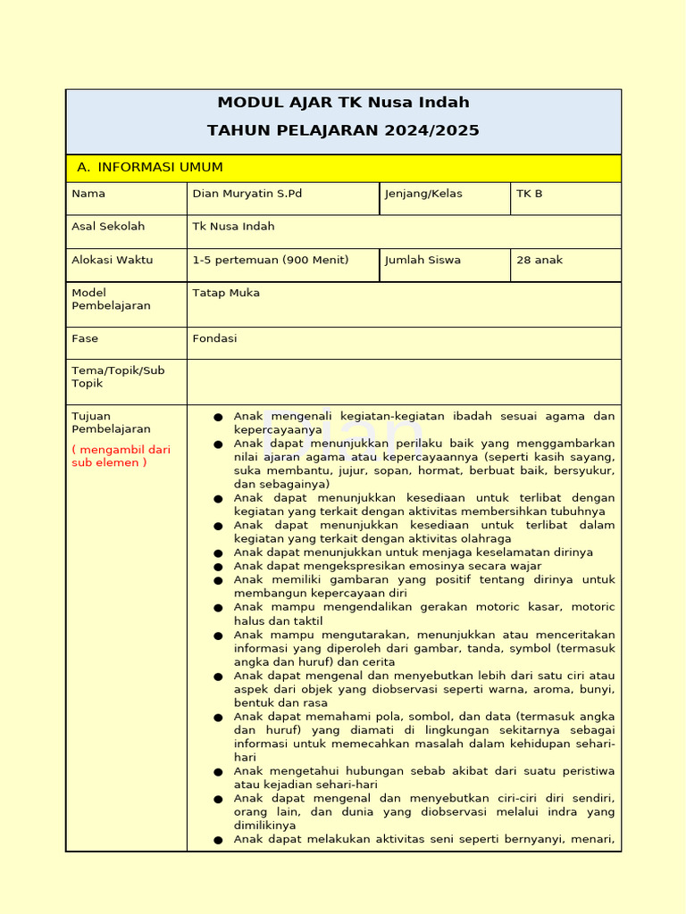 Modul Ajar & RPP Cinta Diriku | PDF