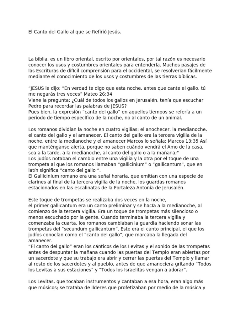 El Canto Del Gallo Al Que Se Refirió Jesús | PDF | Evangelio de Marcos ...