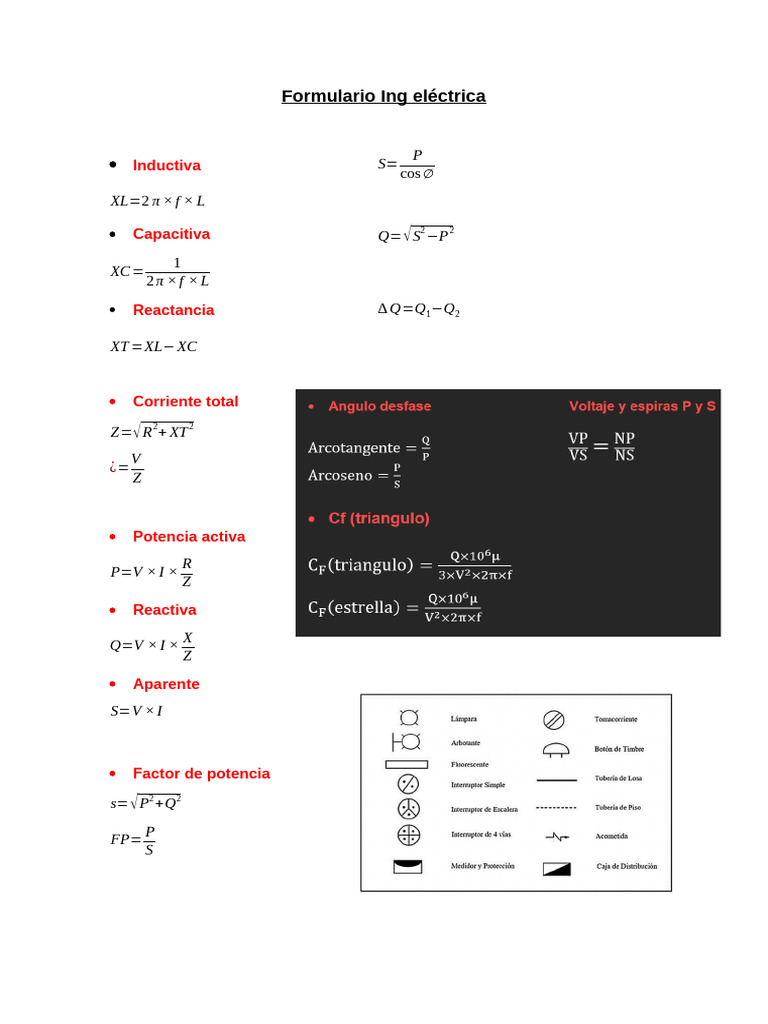 Formulario Ing Eléctrica | PDF