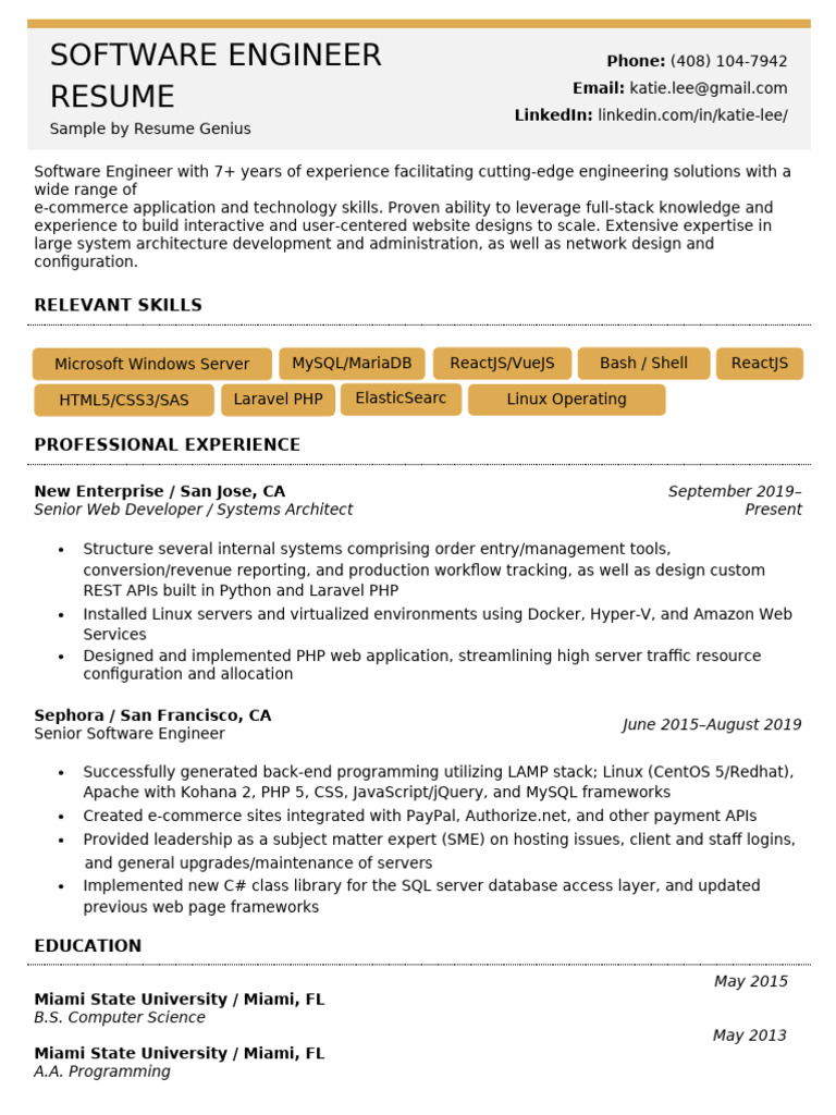 Software Engineer Resume Sample Template | PDF | Résumé | Php