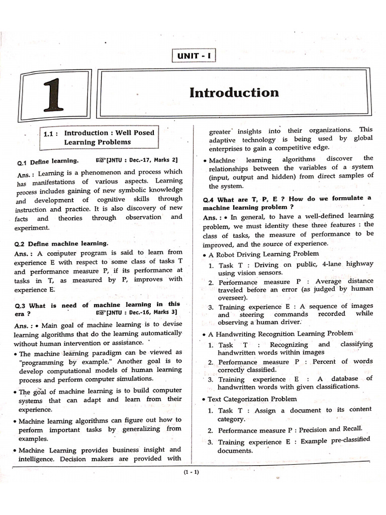 ML Unit 1 | PDF