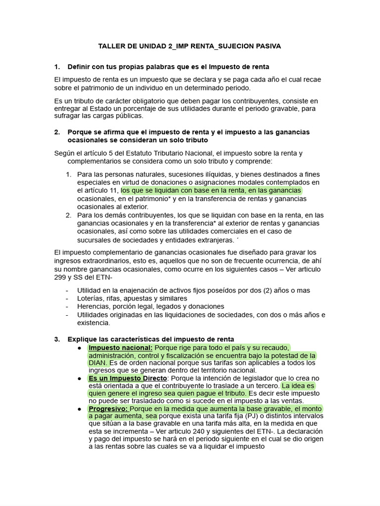 RENTA - SUJECIÓN PASIVA - Docx - Documentos de Google | PDF