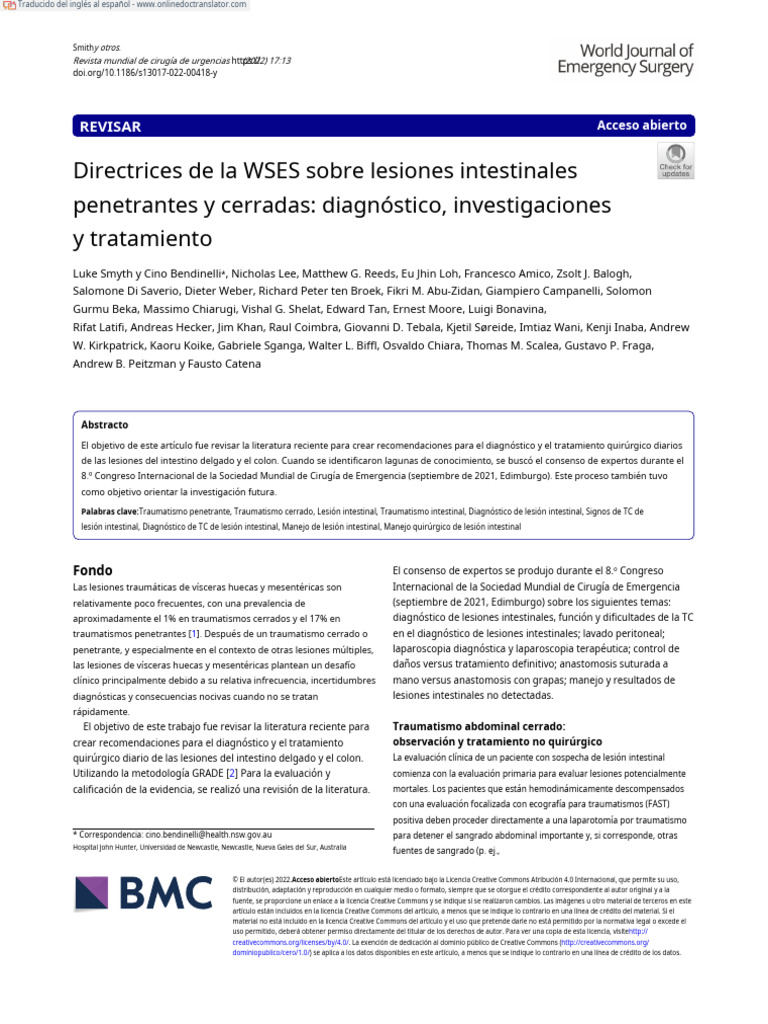 WSES Guidelines on Intestinal Injuries | PDF | Abdomen | Gastroenterology
