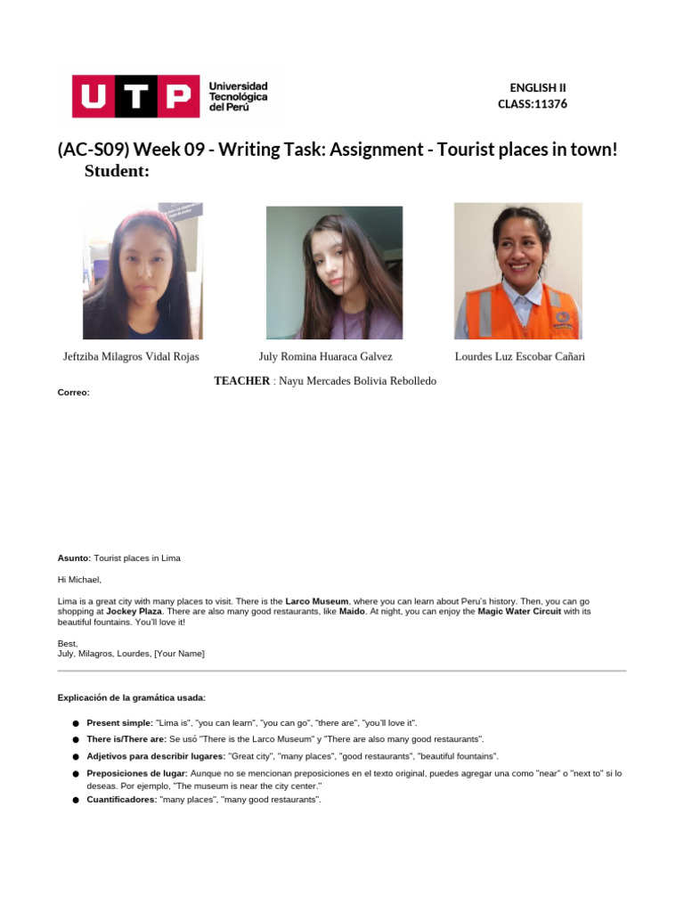 (AC-S09) Week 09 - Writing Task_ Assignment - Tourist places in town! | PDF