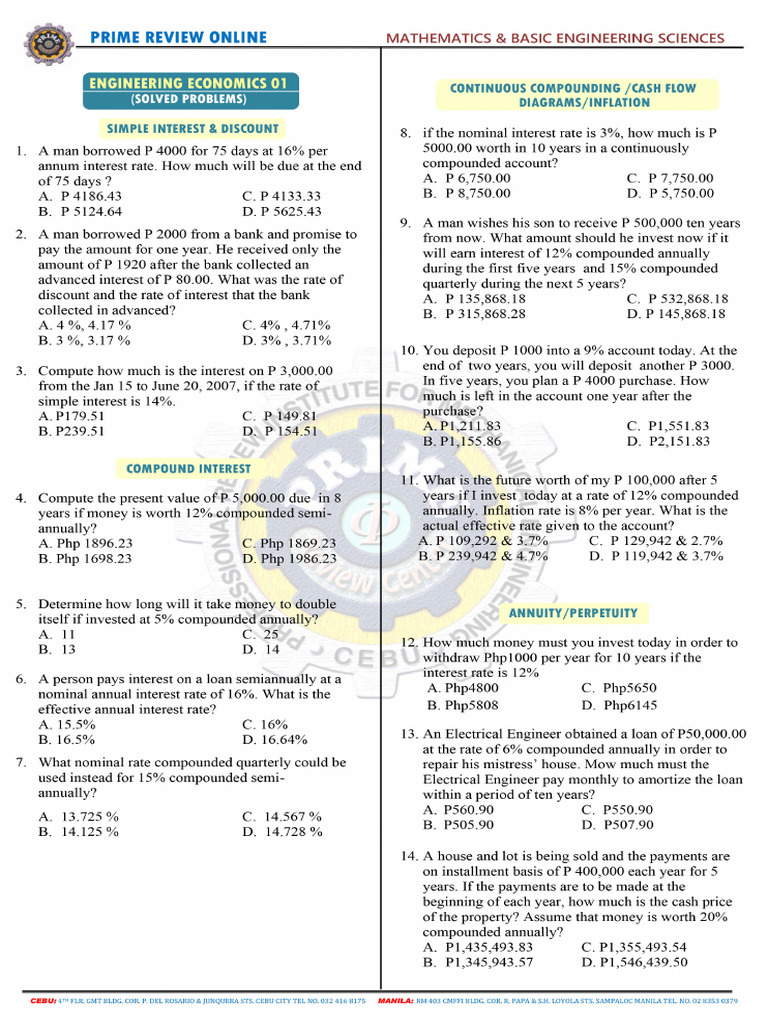 Engineering Economics 01 Solved Problems | PDF