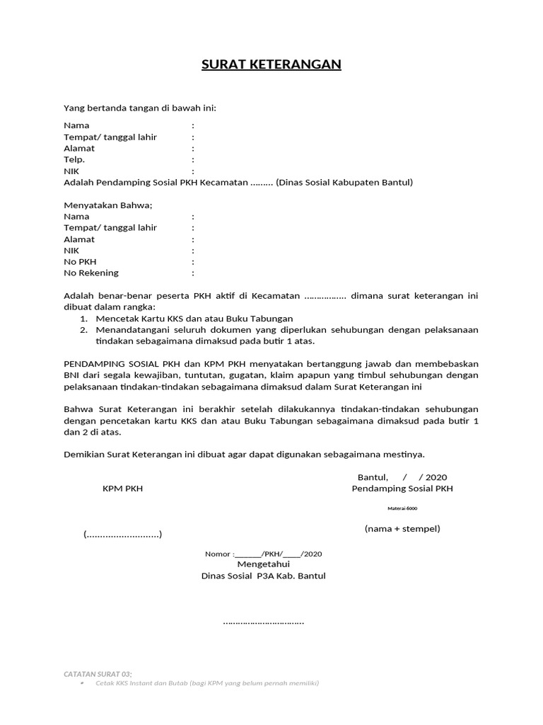 Surat Keterangan Dinas (Cetak KKS Dan Butab Instant Bagi KPM ...