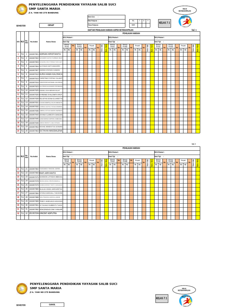 Buku Nilai k2013 TP 1819 Keterampilan Semester Genap | PDF