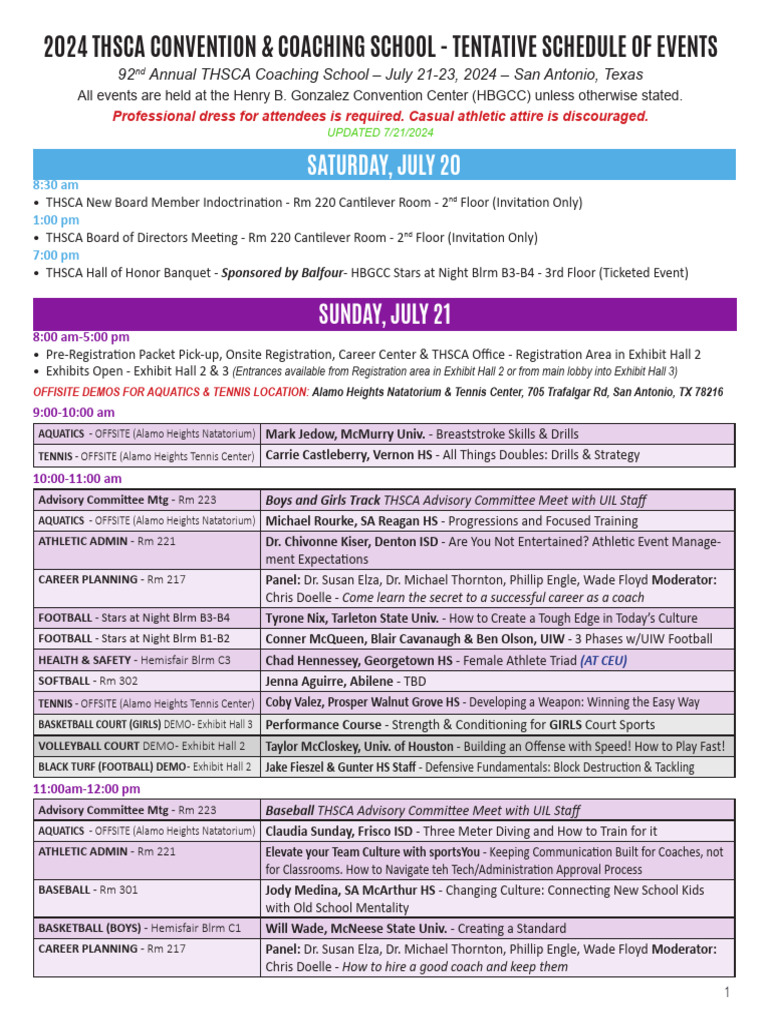 Schedule of Events 2024 First Draft | PDF