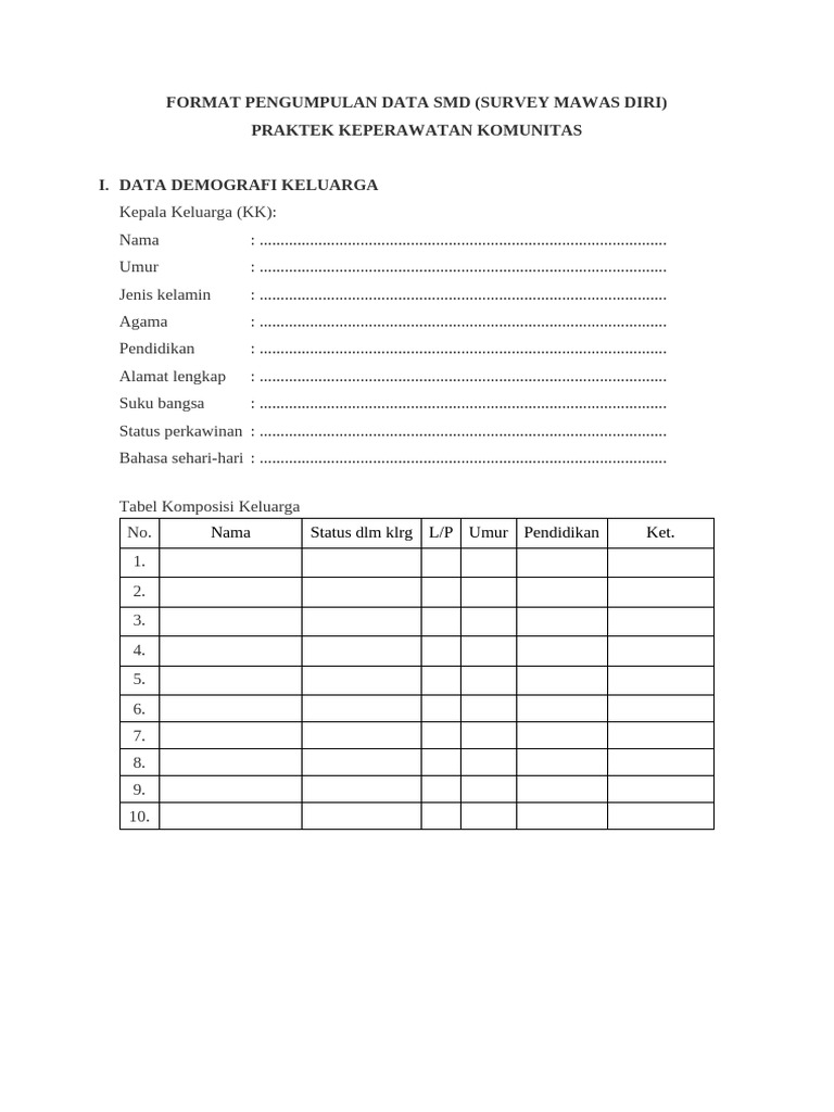Format Pengumpulan Data SMD Fixxx (Kuesioner) | PDF