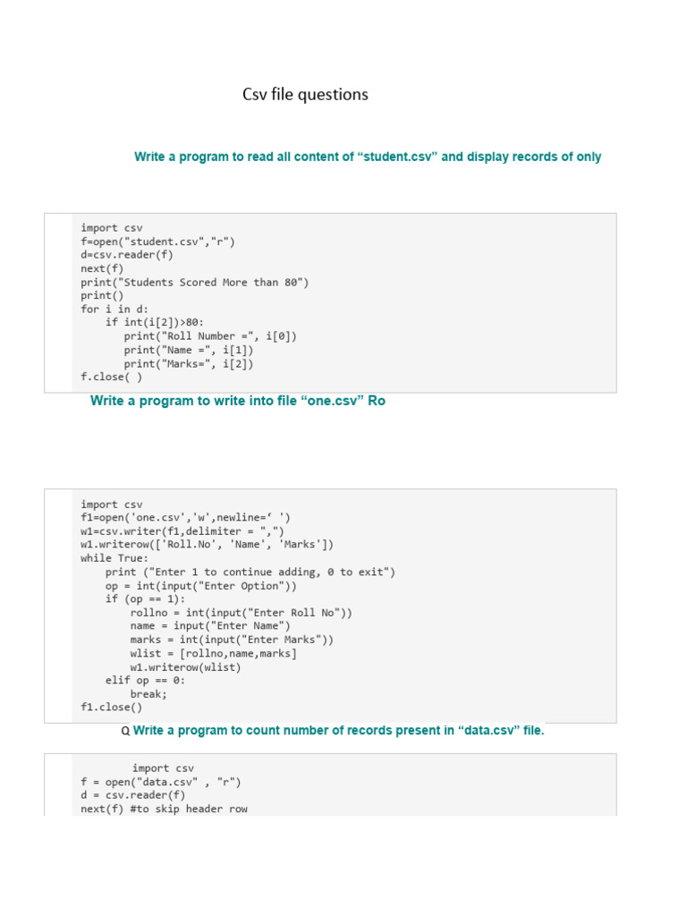 CSV File Questions | PDF