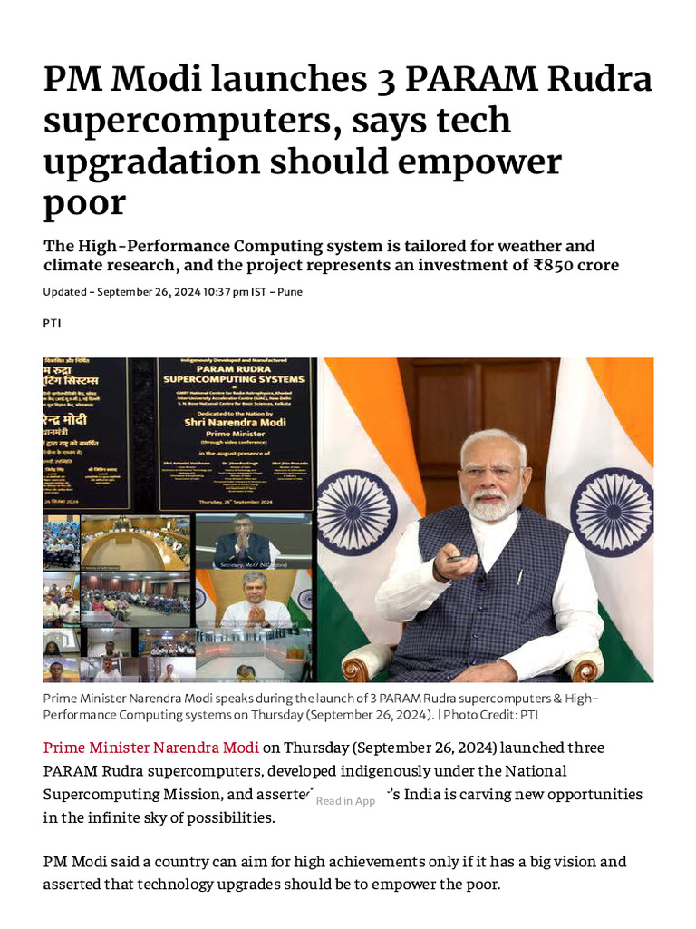 PM Modi Launches 3 PARAM Rudra Supercomputers, Says Tech Upgradation Should Empower Poor - The ...