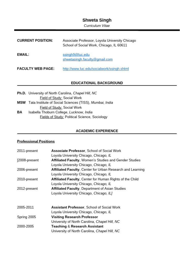 Shweta Singh Curriculum Vitae | PDF