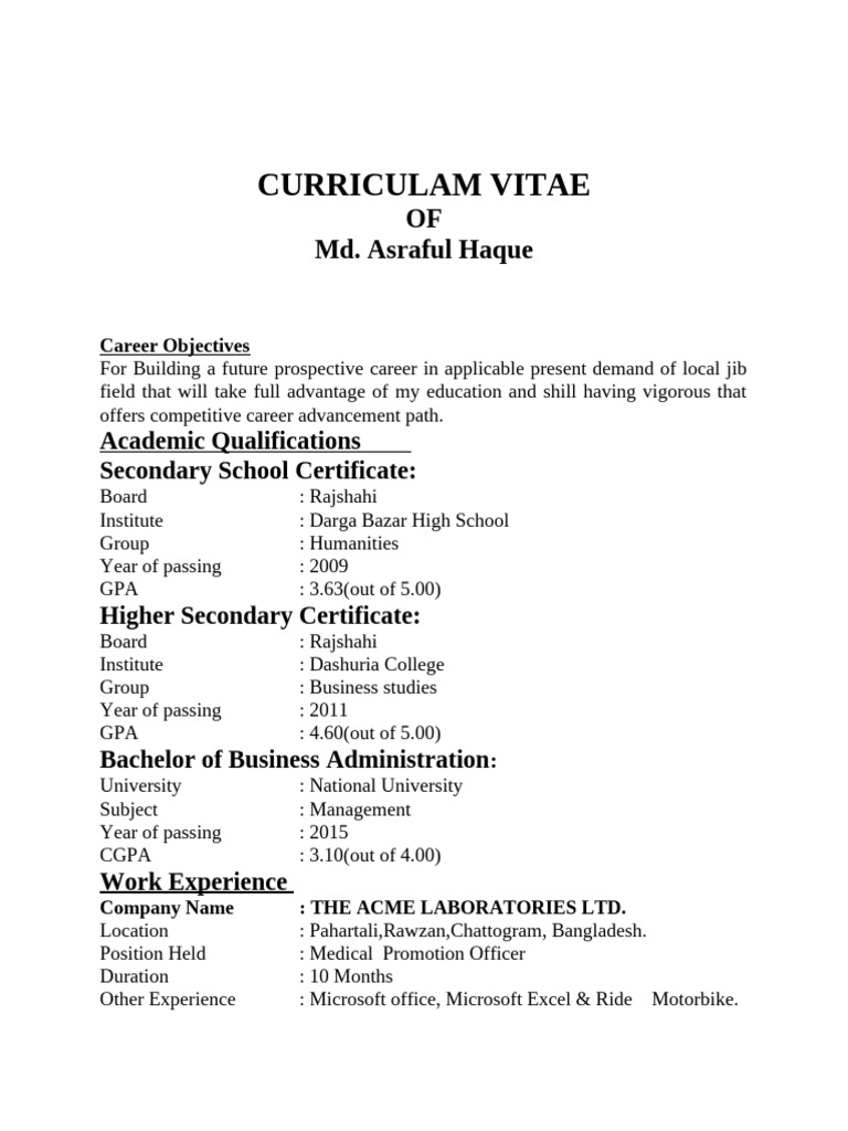 Curriculam Vitae: OF Md. Asraful Haque | PDF